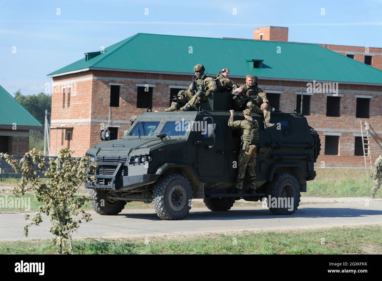 Ukrainian solders riding APC seen during the international military ...