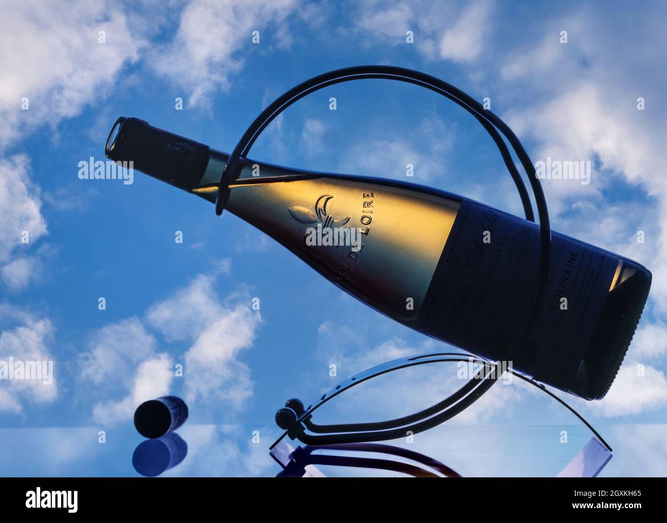 Modern French wine concept with French Val de Loire white wine bottle ...