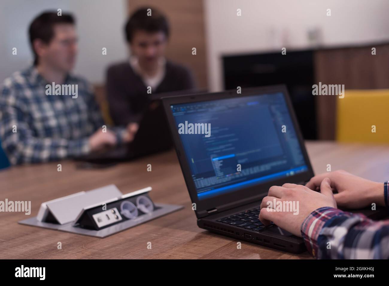 software developer writing programming code on laptop computer Stock ...