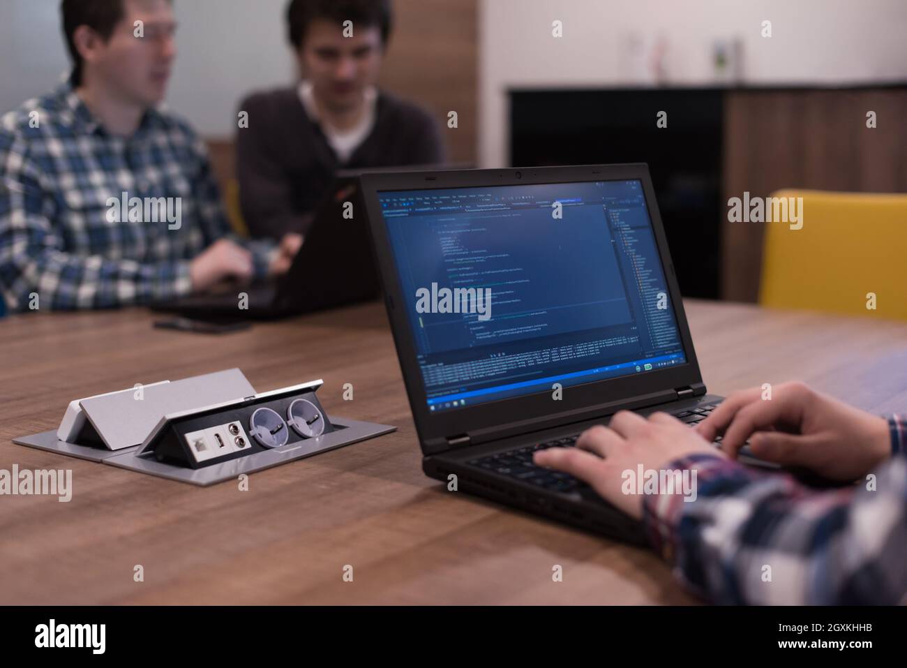 software developer writing programming code on laptop computer Stock ...