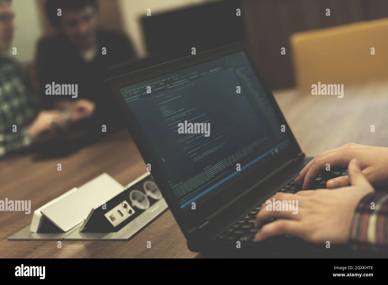 software developer writing programming code on laptop computer Stock ...