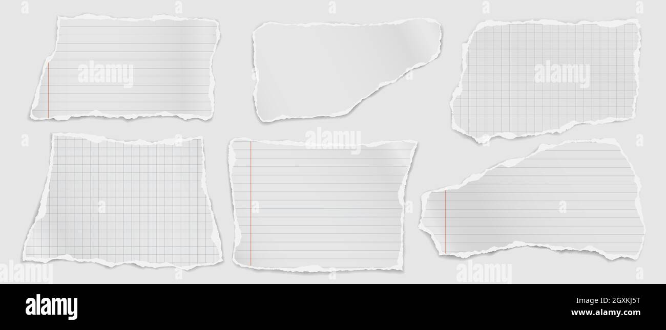 Set of torn white lined note, notebook paper stripes are on white ... Set of torn white lined note, notebook paper stripes are on white ...
