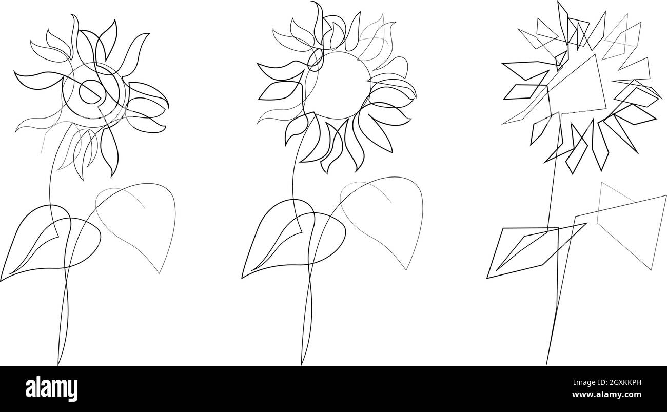 One line sunflower set. Sunflower icon collection. Vector illustration ...