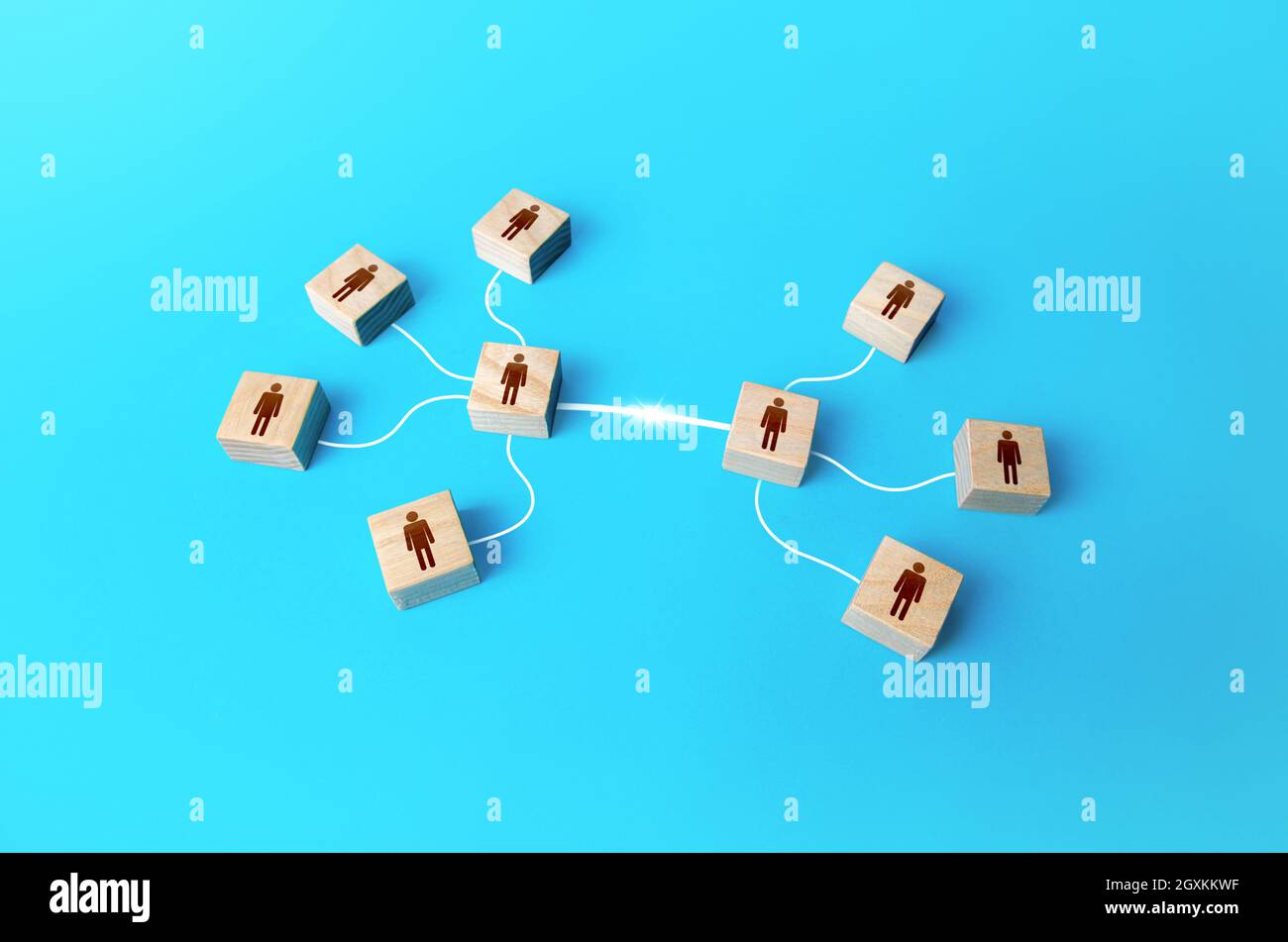 Two groups of people interact through leaders. Cooperation and ...