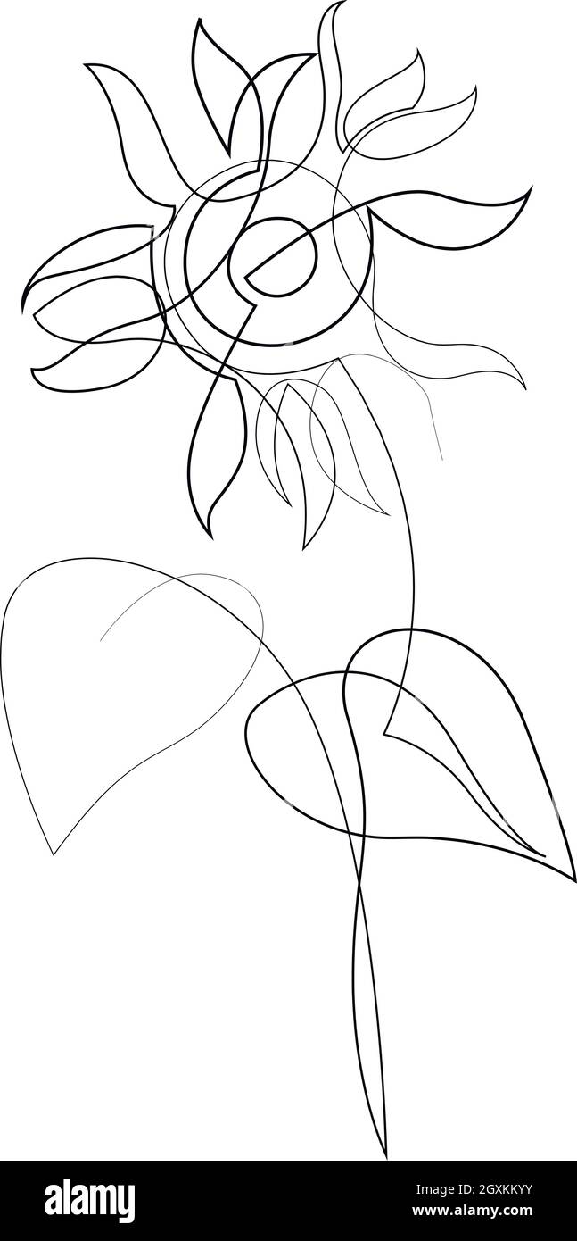 Continuous line sunflower logo. Sunflower single line vector ...