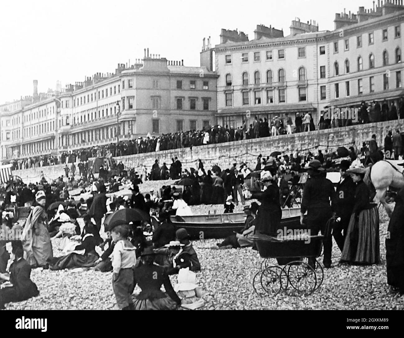 Hastings beach and promenade, Victorian period Stock Photo - Alamy