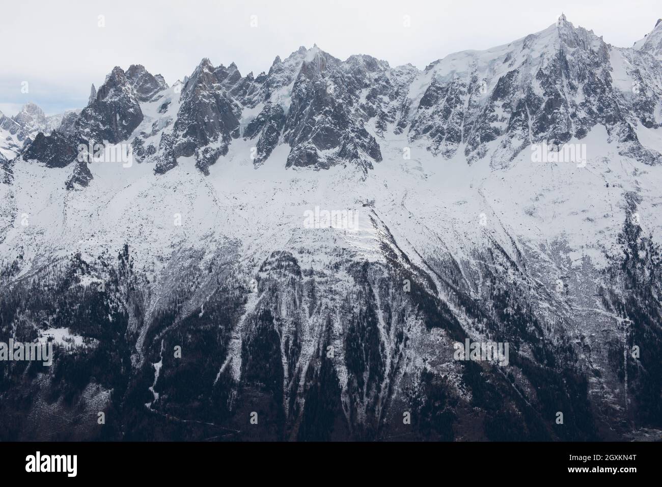 French alps mountain peaks covered with fresh snow. Winter landscape ...
