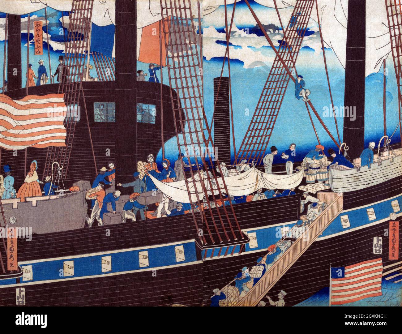 Yokohama Westerners landing cargo Stock Photo - Alamy