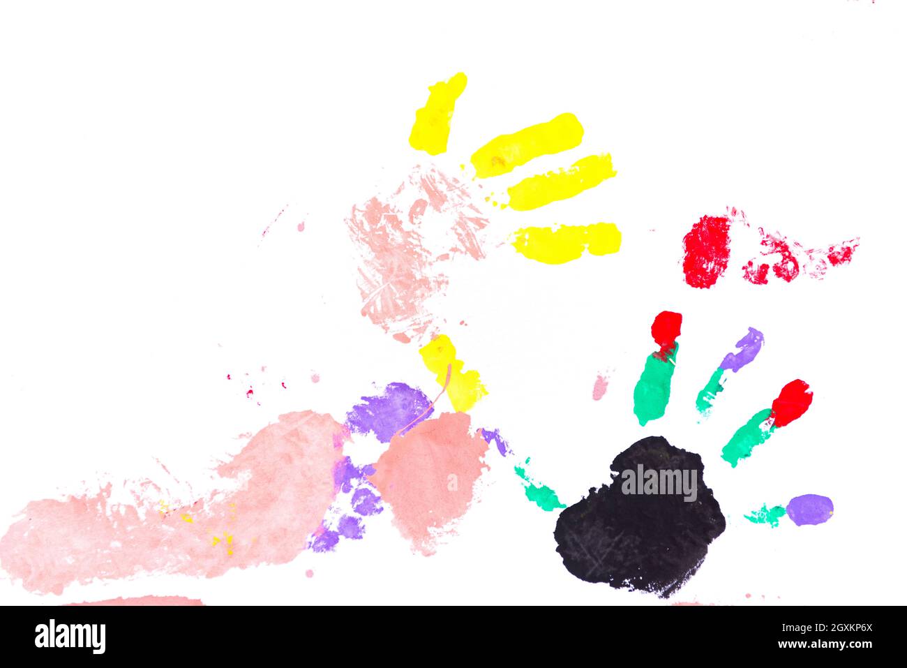child colorful hands and foots print on white background Stock Photo ...