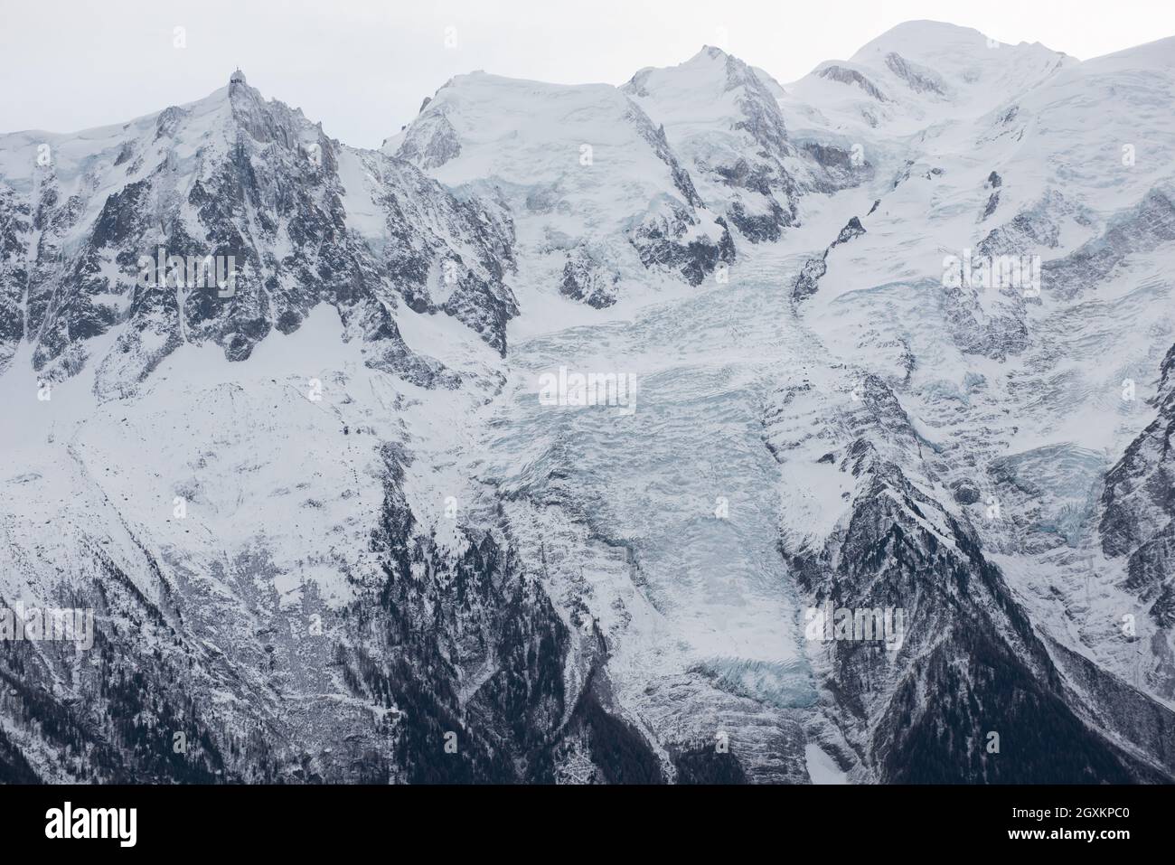 French alps mountain peaks covered with fresh snow. Winter landscape ...