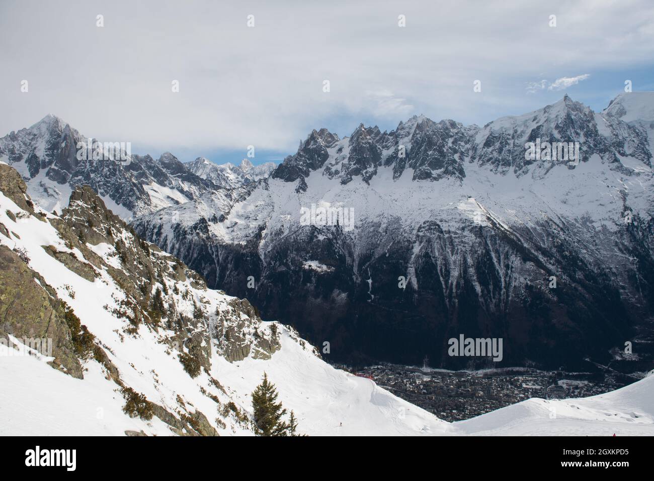 French alps mountain peaks covered with fresh snow. Winter landscape ...