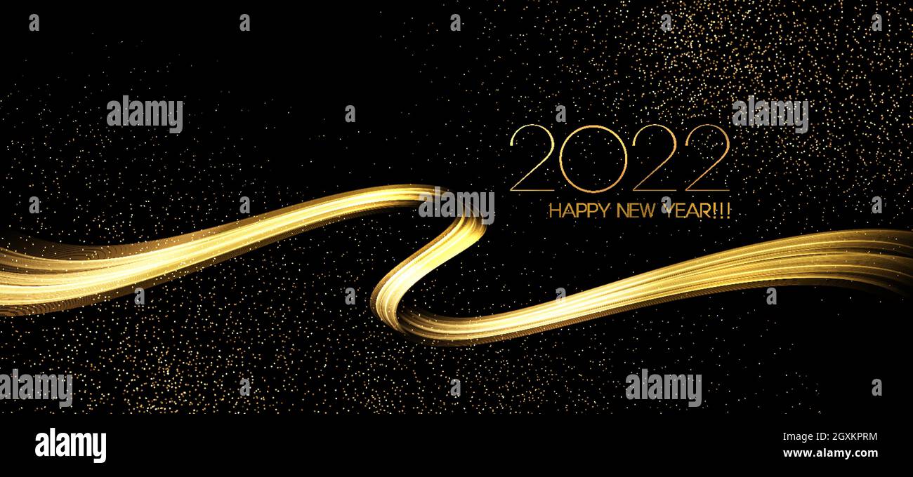2022 New Year Abstract shiny color gold wave design element Stock ...