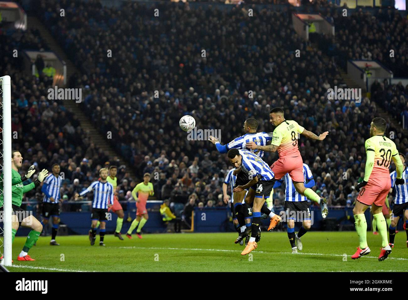 Manchester City's Gabriel Jesus sees his header on goal go wide Stock ...