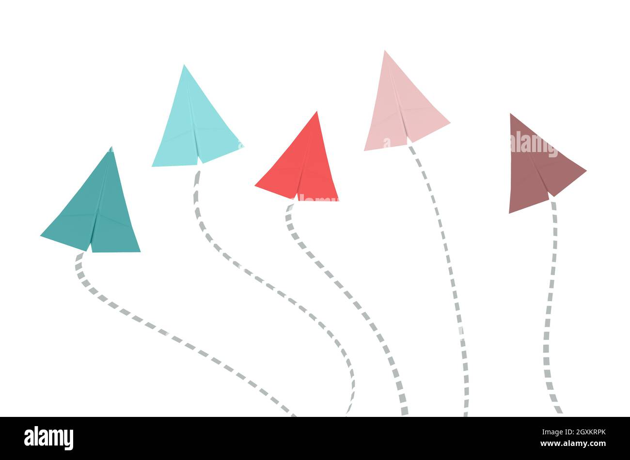 Paper airplanes in different colors on a white background, standing out ...
