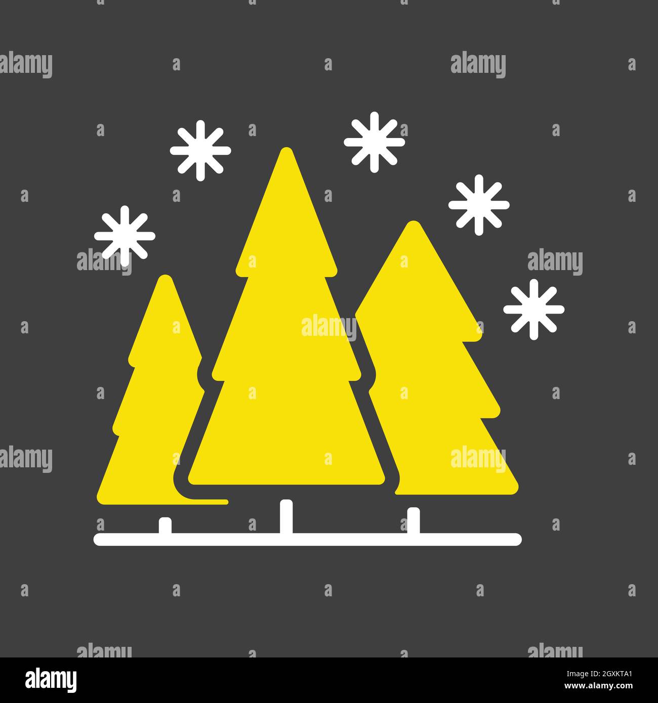 Snow forest vector glyph icon on dark background. Winter sign. Graph ...