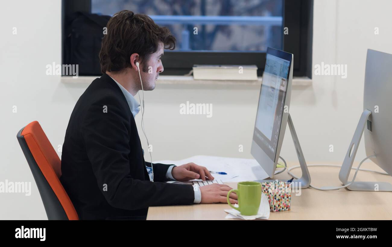 startup business, software developer working on desktop computer at modern office Stock Photo ...