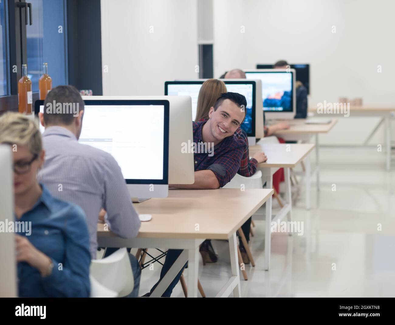 startup business, software developer working on desktop computer at modern office Stock Photo ...