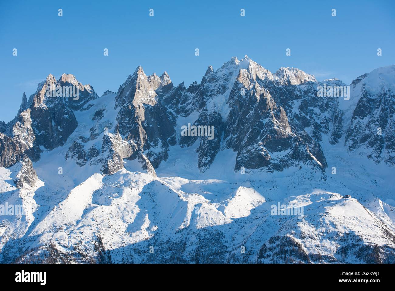 French alps mountain peaks covered with fresh snow. Winter landscape ...