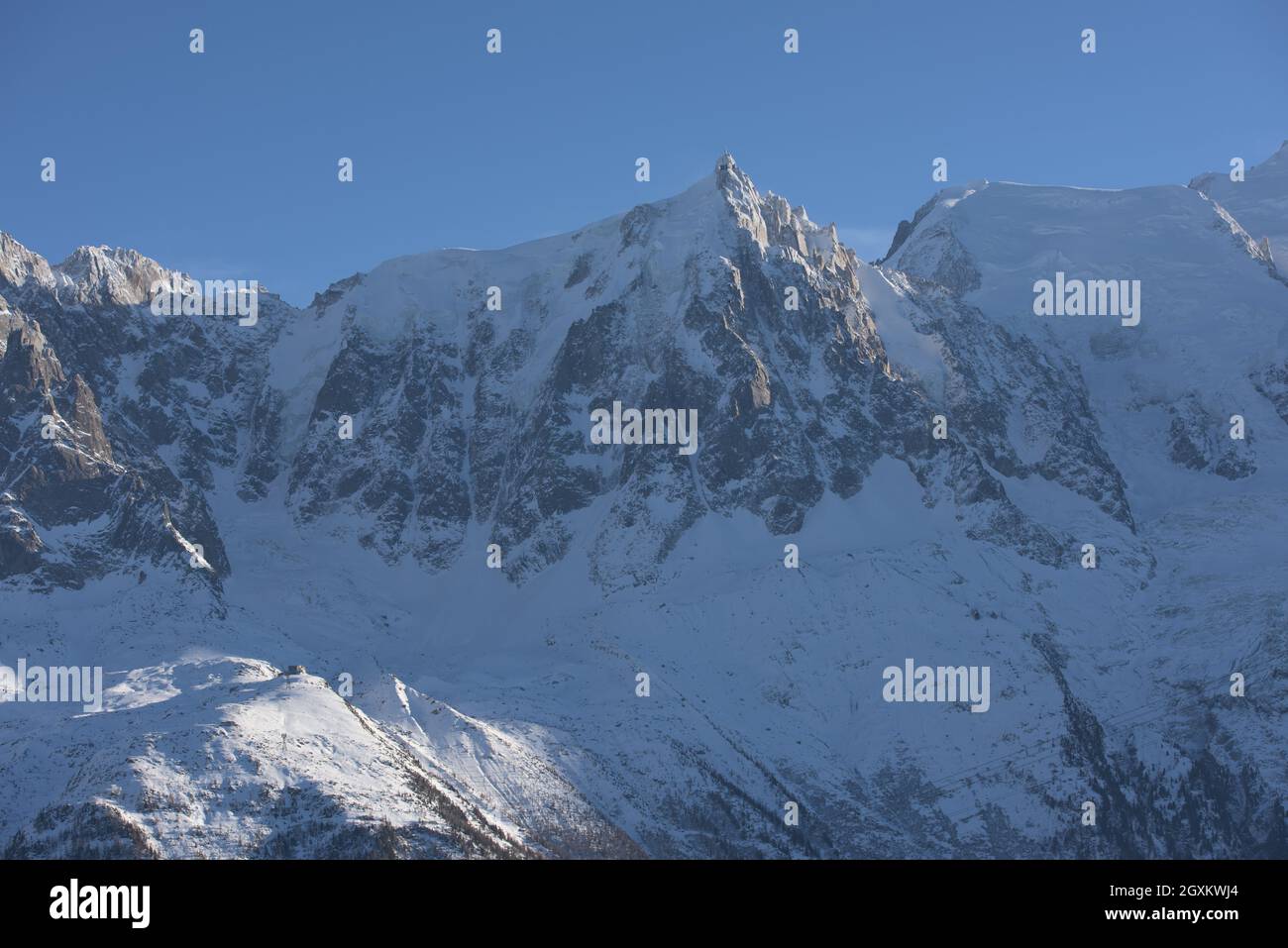 French alps mountain peaks covered with fresh snow. Winter landscape ...