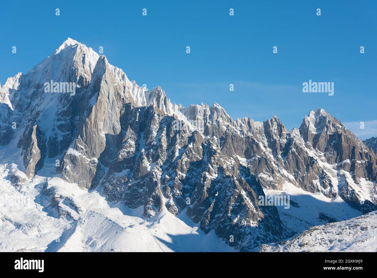 French alps mountain peaks covered with fresh snow. Winter landscape ...
