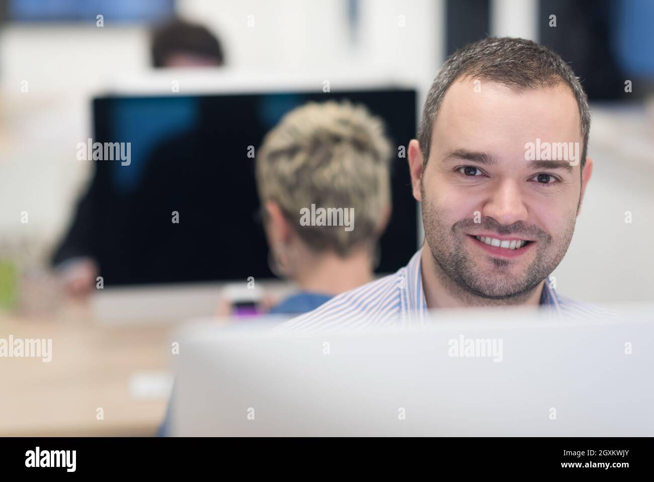 startup business, software developer working on desktop computer at modern office Stock Photo ...