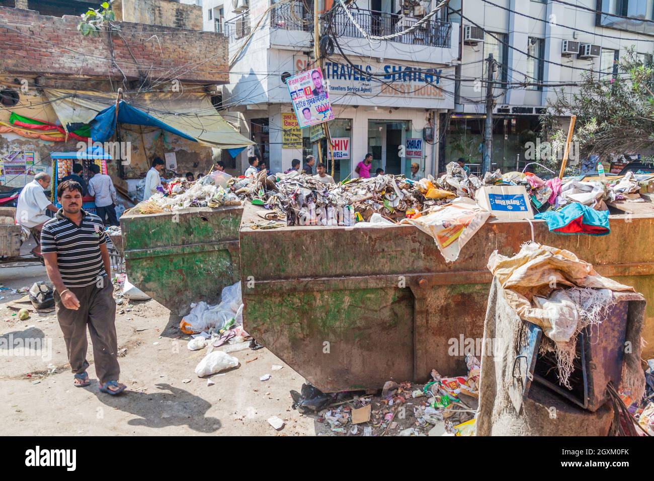 DELHI, INDIA - OCTOBER 22, 2016: Dumpsters full of garbage in the ...