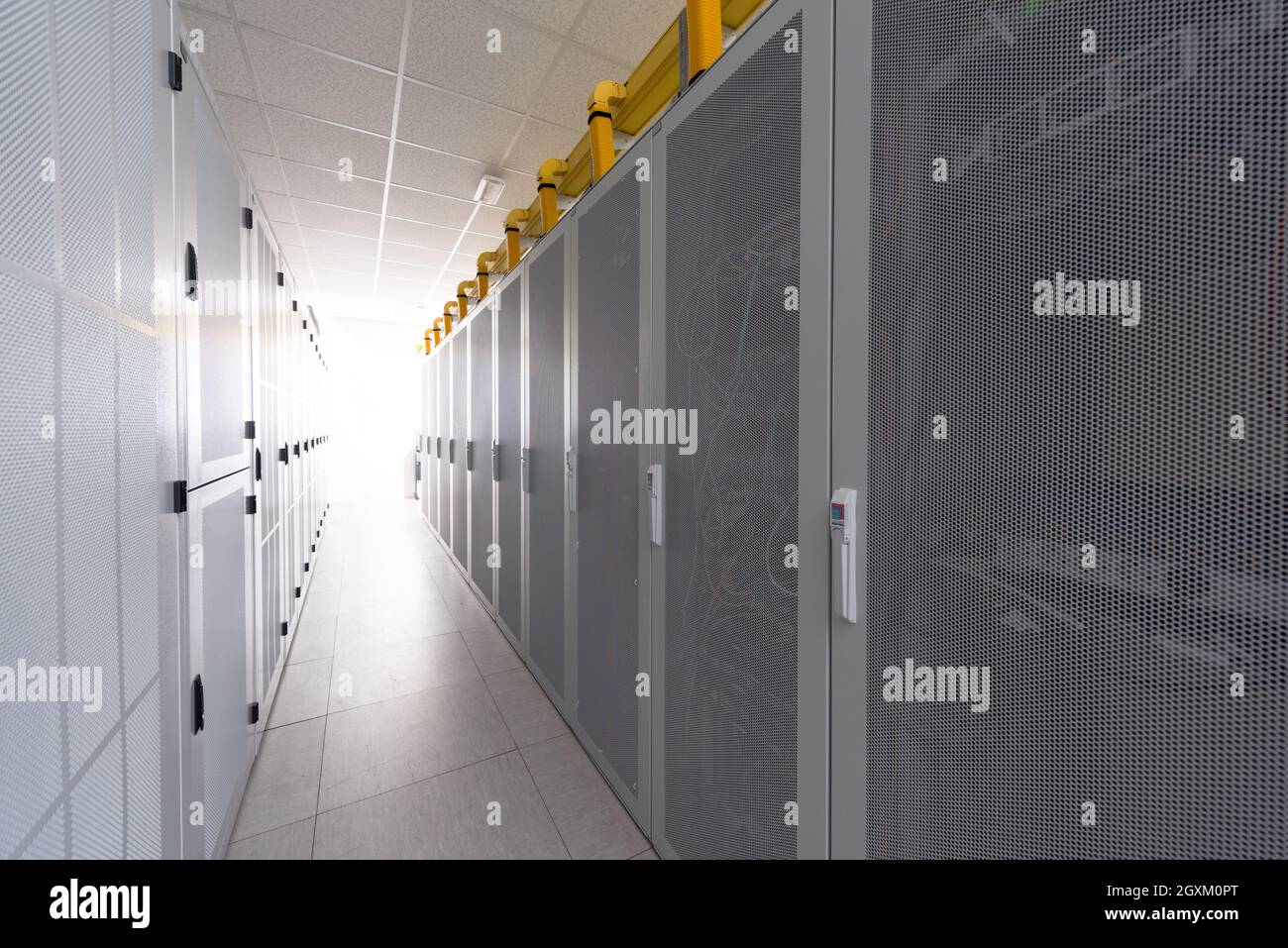 modern server room with white servers and hardwares in a internet data ...
