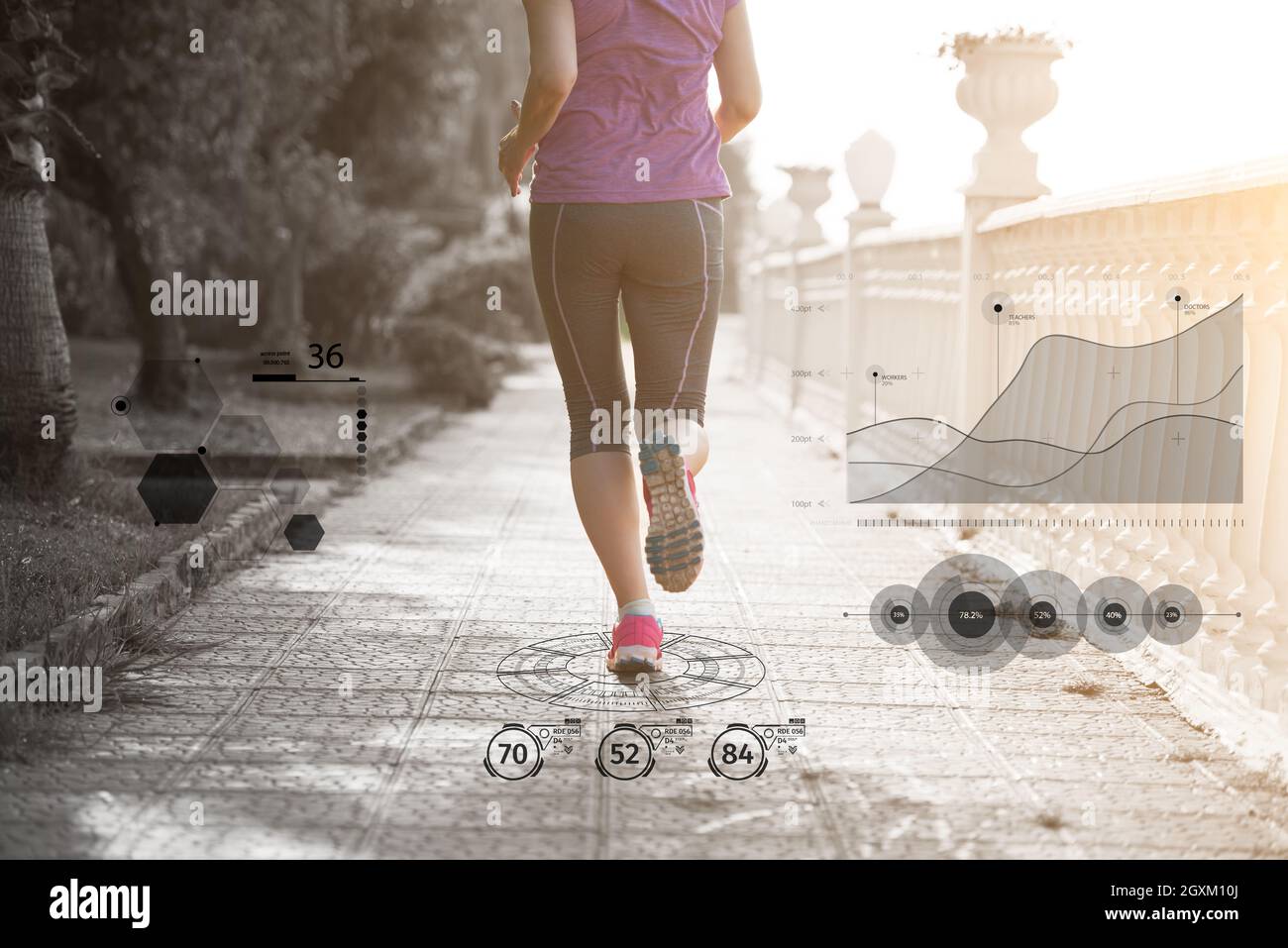 Fitness woman training and jogging in summer park, close up on running ...