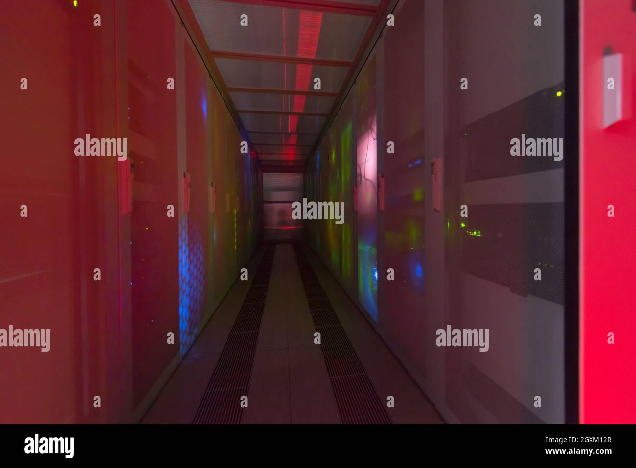 panel modern communication equipment with light from the display at ...