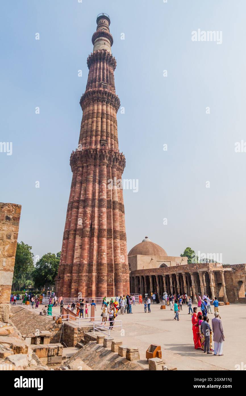 DELHI, INDIA - OCTOBER 23, 2016: Tourists visit Qutub complex in Delhi ...