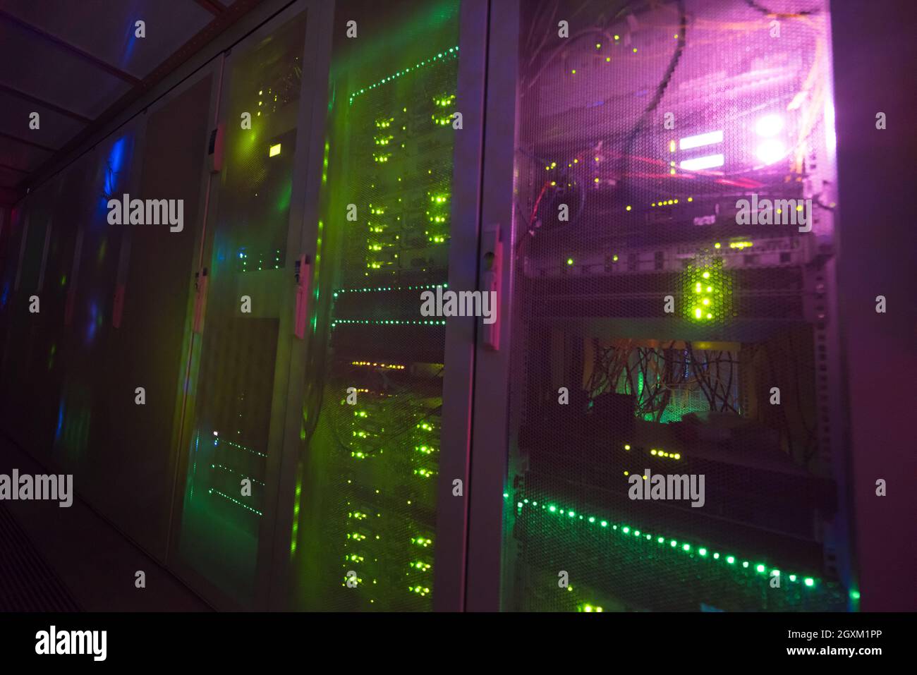 panel modern communication equipment with light from the display at ...