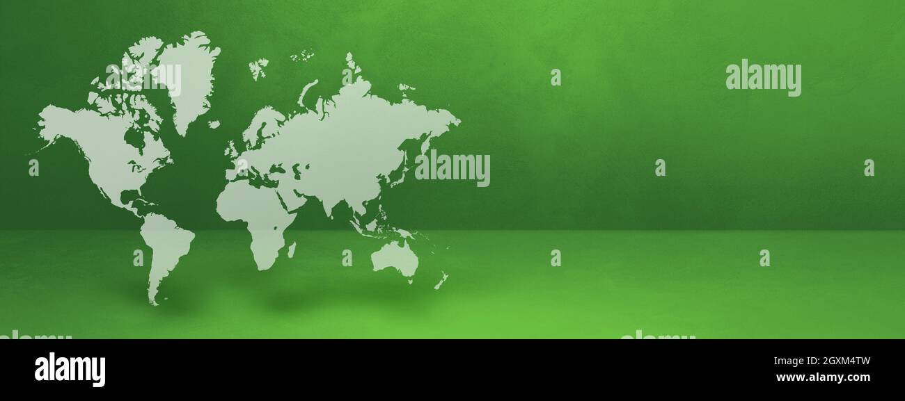 World map isolated on green wall background. 3D illustration ...