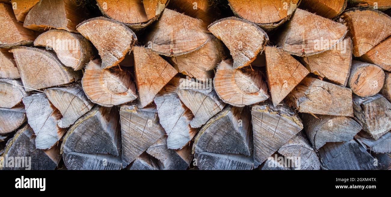 Wood pile background texture. Horizontal banner wallpaper Stock Photo ...