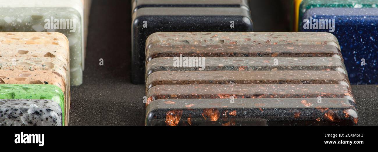 Large selection of stone samples for countertops and floors. Pieces of ...