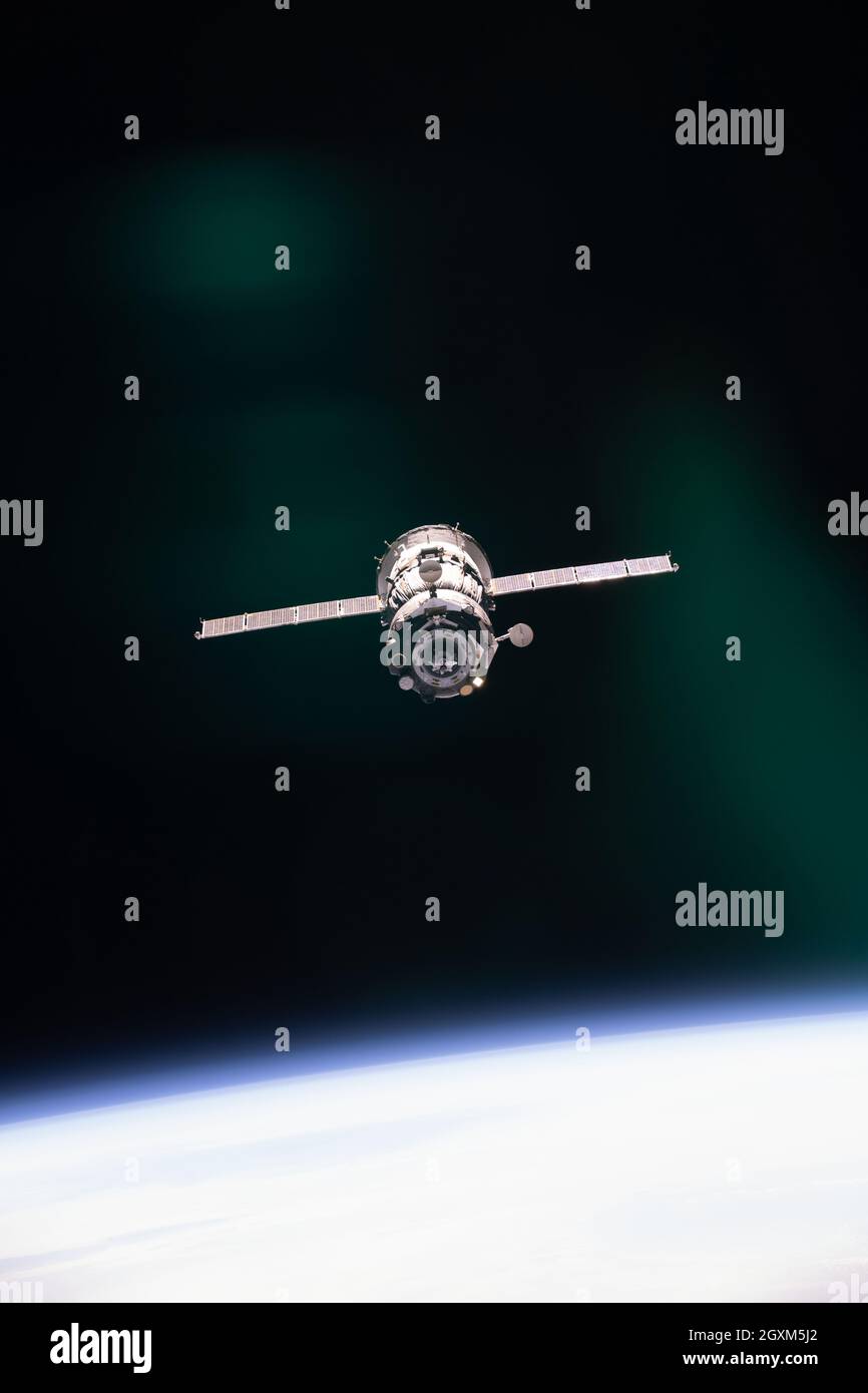 The Russian Soyuz MS-18 spacecraft carrying three Expedition 65 crew ...