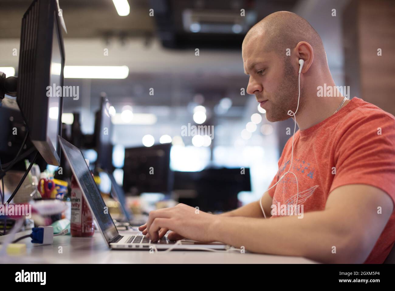 software developer writing programming code on laptop computer Stock ...