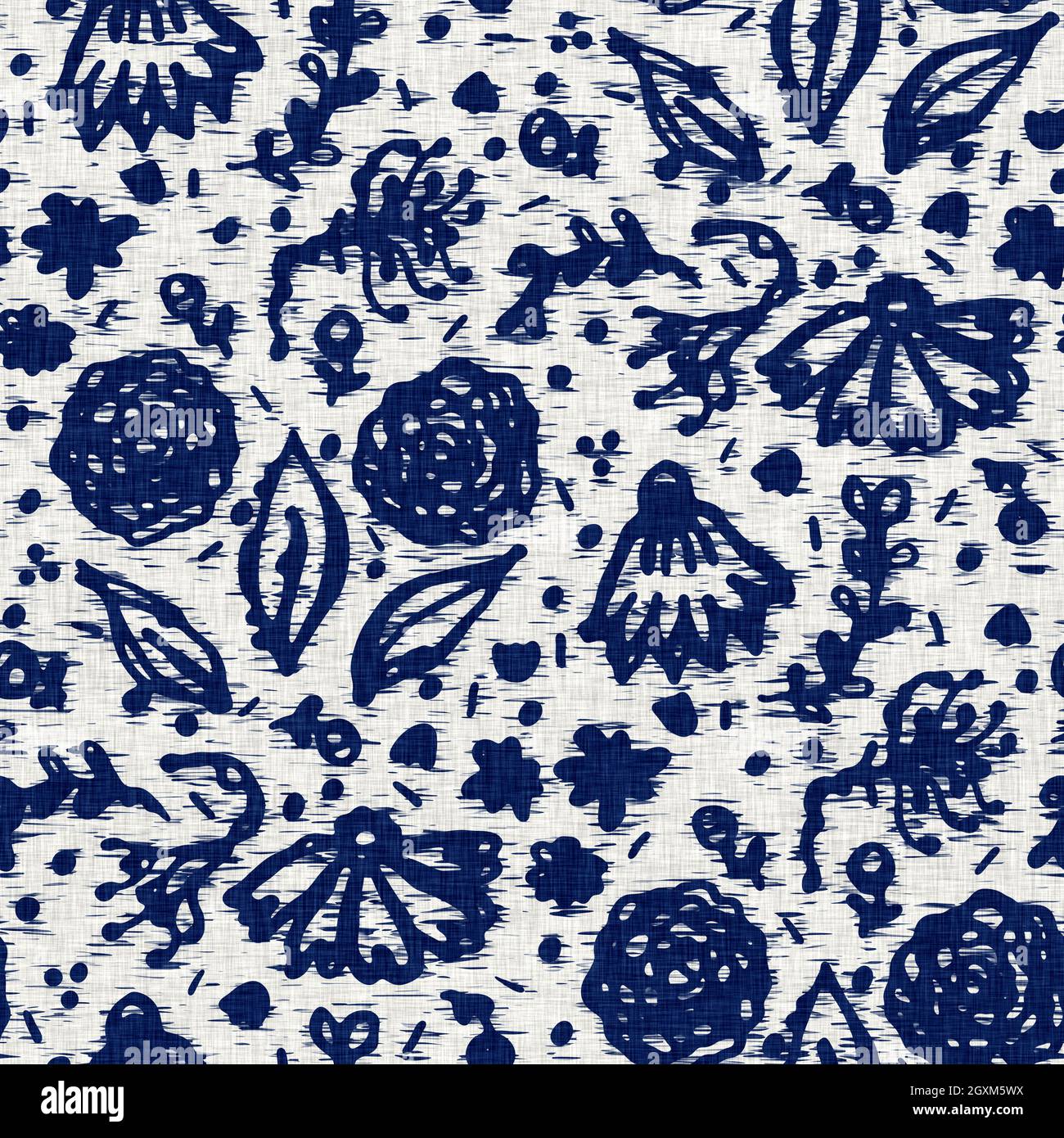 Indigo dyed fabric flower pattern texture. Seamless textile fashion ...