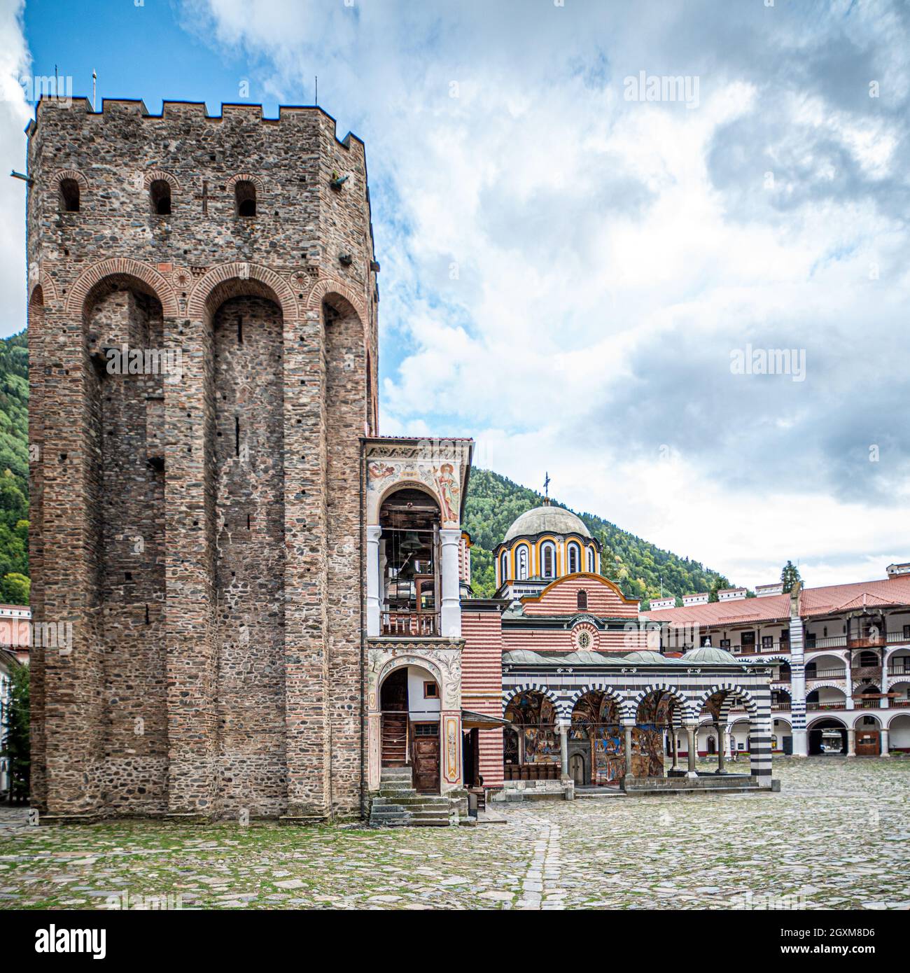 Monastery christian church medieval tower Stock Photo - Alamy
