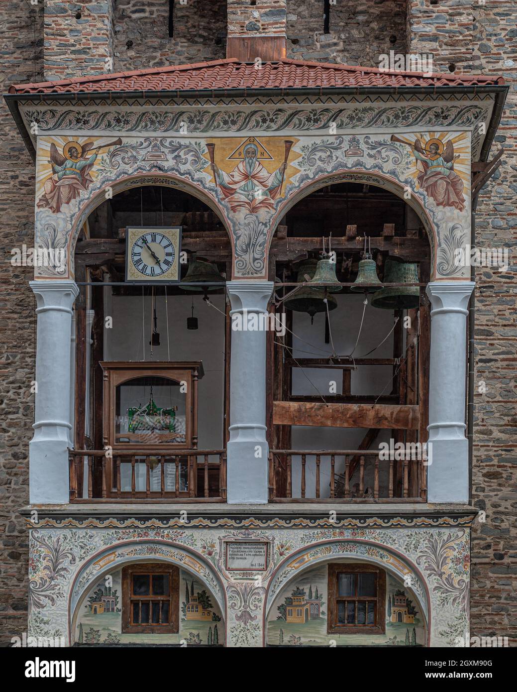 Monastery christian medieval tower old clock Stock Photo - Alamy