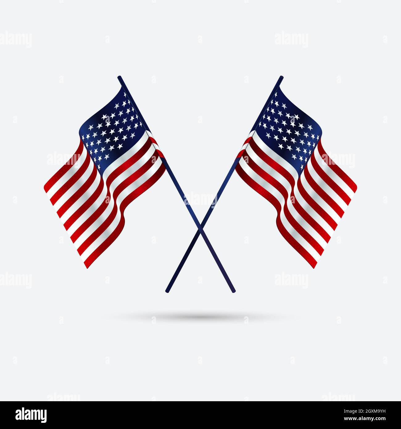 Two realistic USA flags crossed together - Vector illustration Stock ...