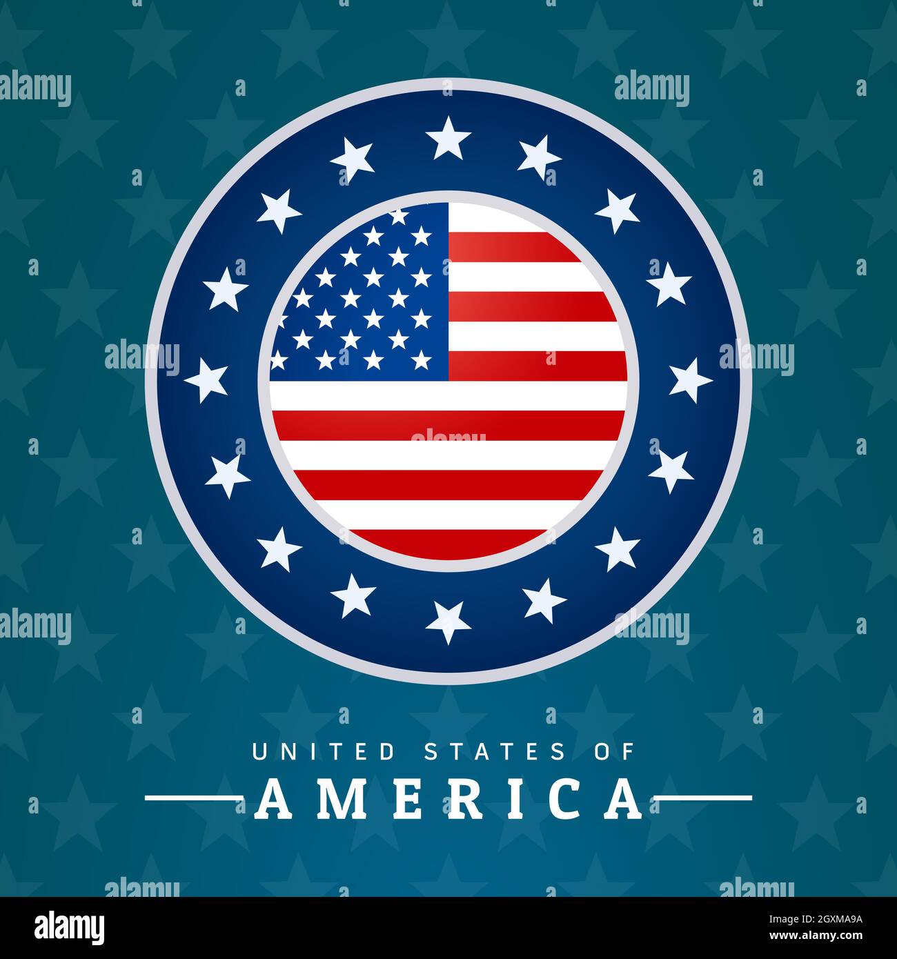 Round logo in the center with the flag of the USA, on a background with ...