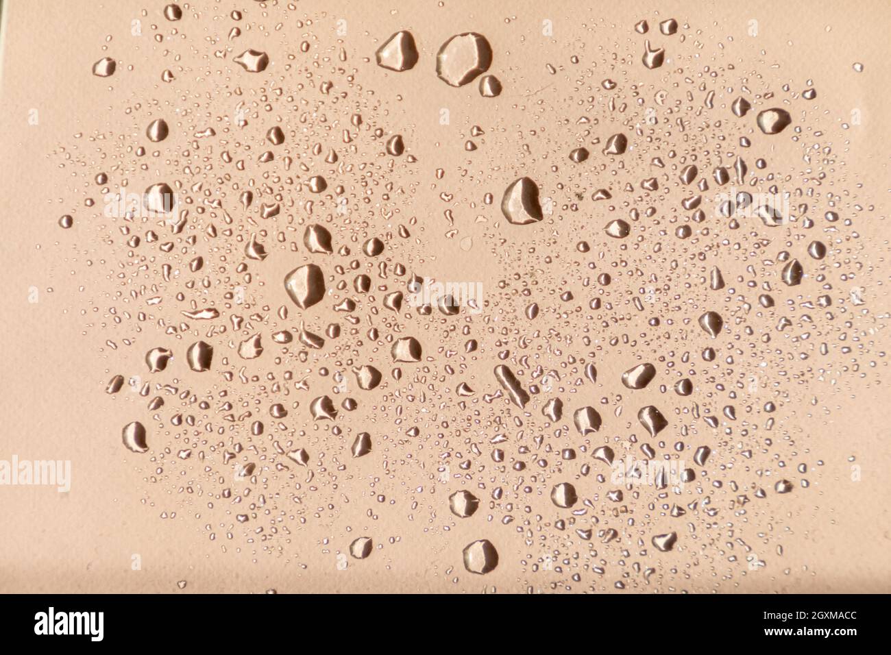 Liquid drops with natural sunlight against pink background Stock Photo ...