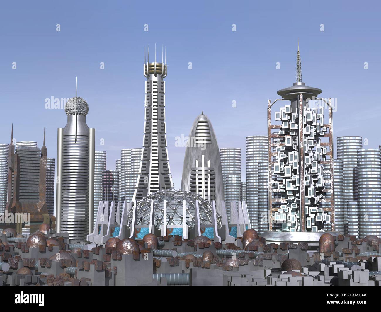 Mega city skyline futuristic architecture with metallic structures, for ...
