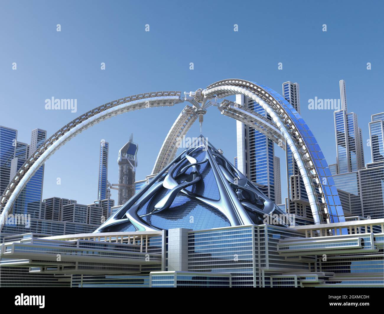 Megalopolis city skyline with futuristic architecture and organic ...