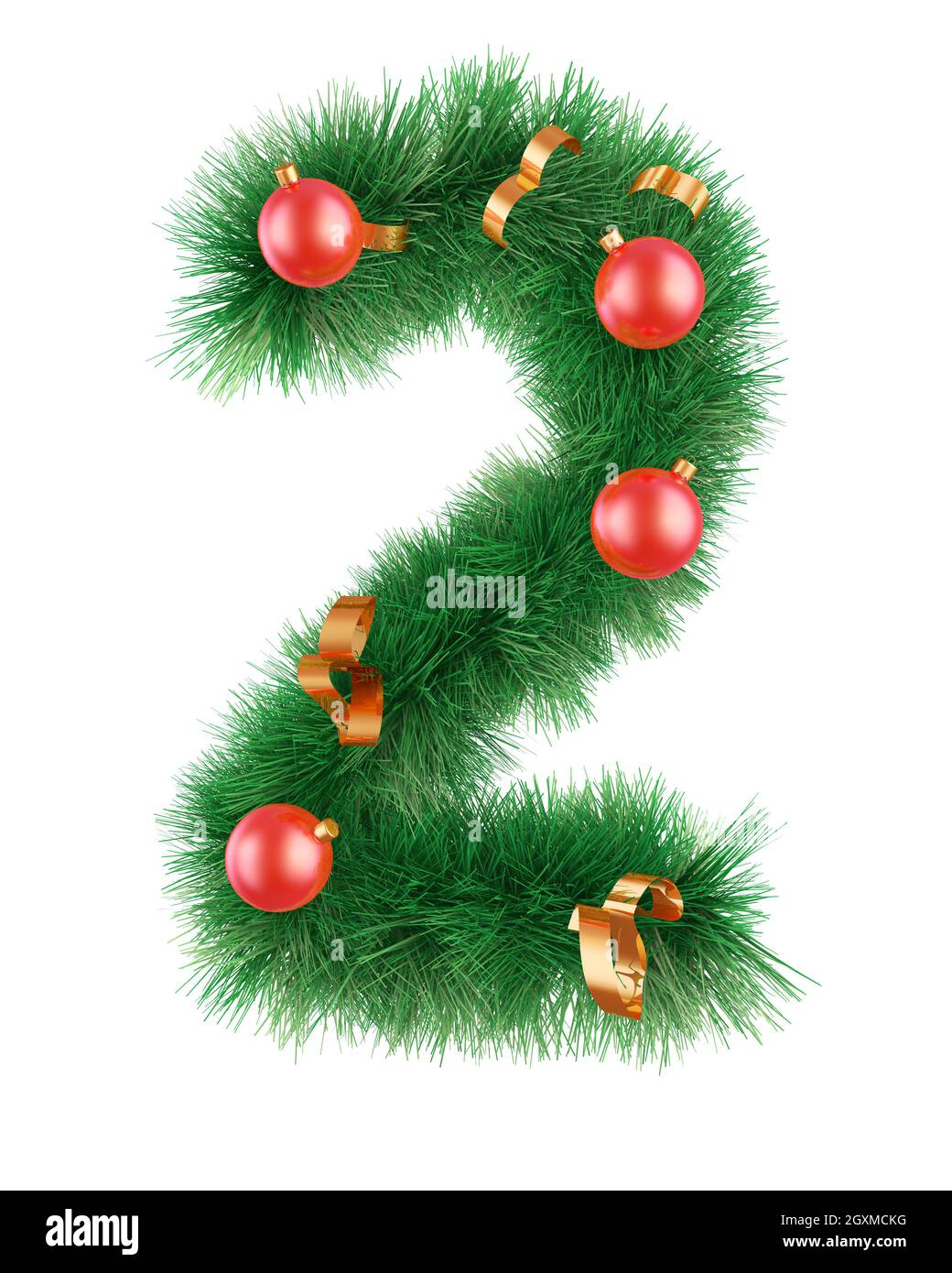 Christmas wreath in the shape of number two with ribbons and balls on a ...