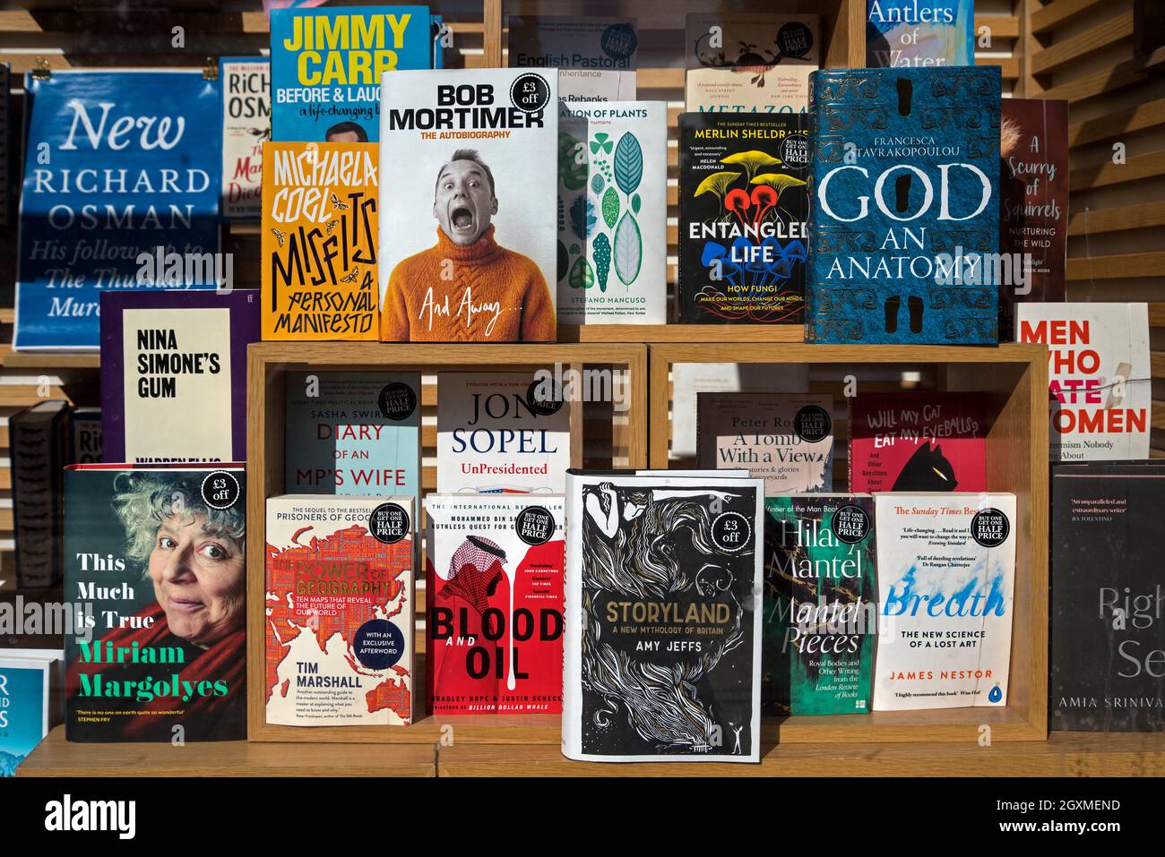 A selection of books on display in the window of Waterstones Bookshop ...