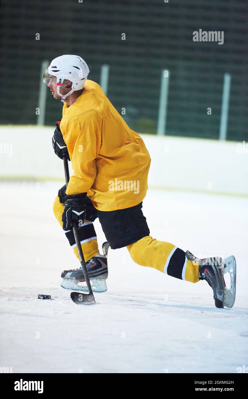 ice hockey player in action kicking with stick Stock Photo - Alamy