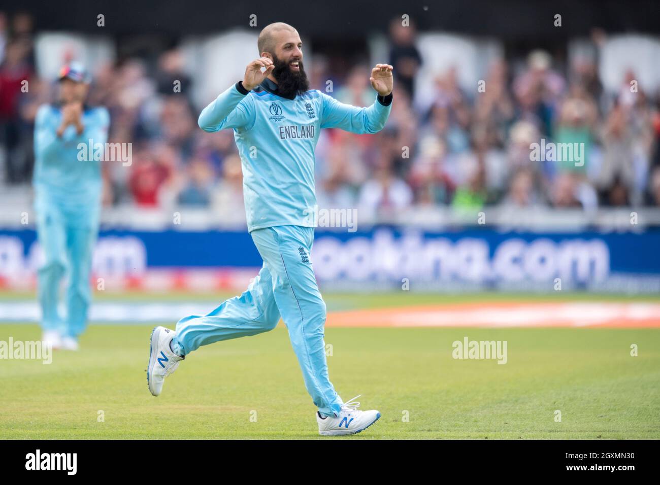England's Moeen Ali celebrates as Chris Woakes catches Pakistan's Imam ...