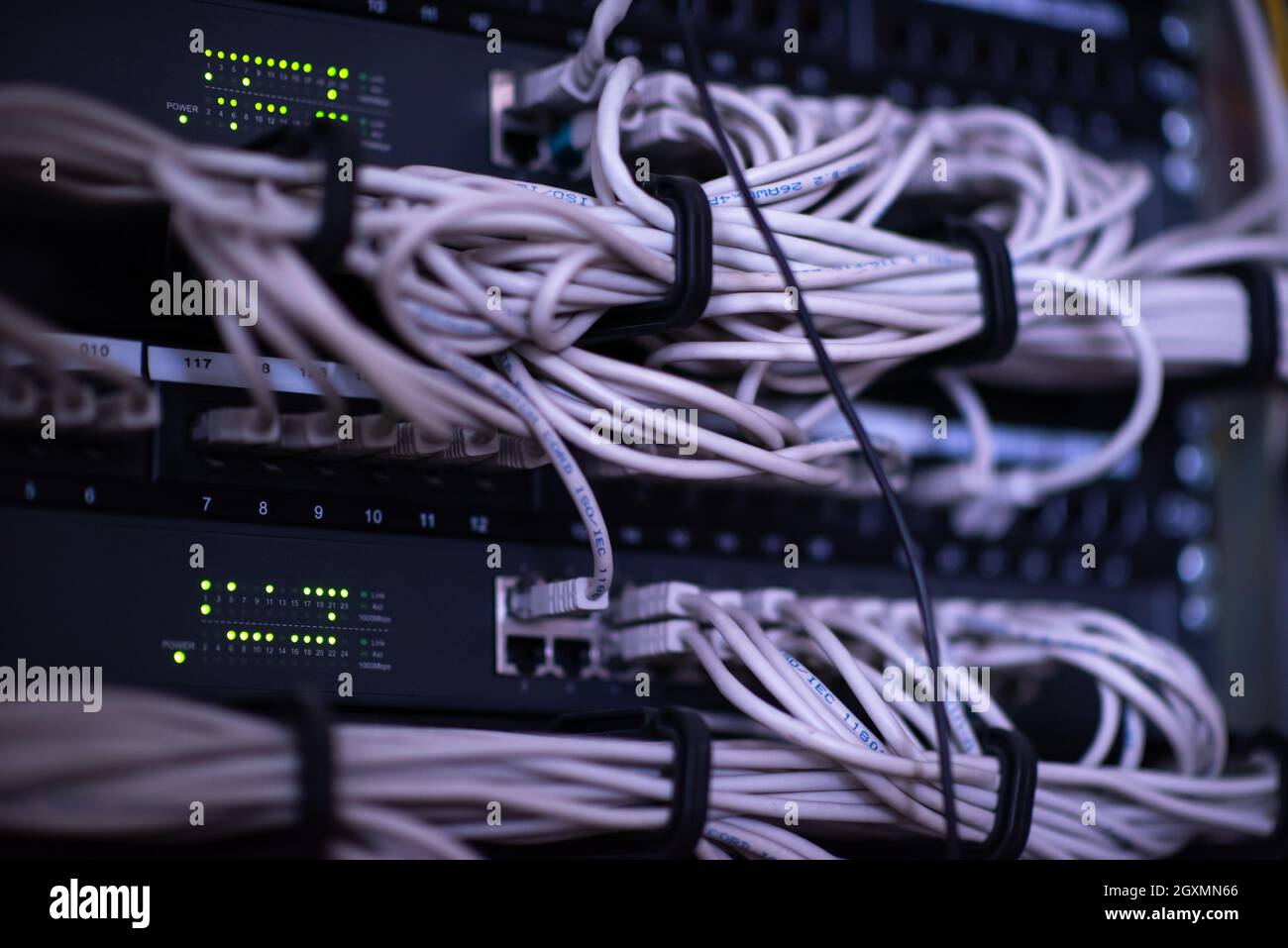 optical cables connected to the main server in the server room of the ...