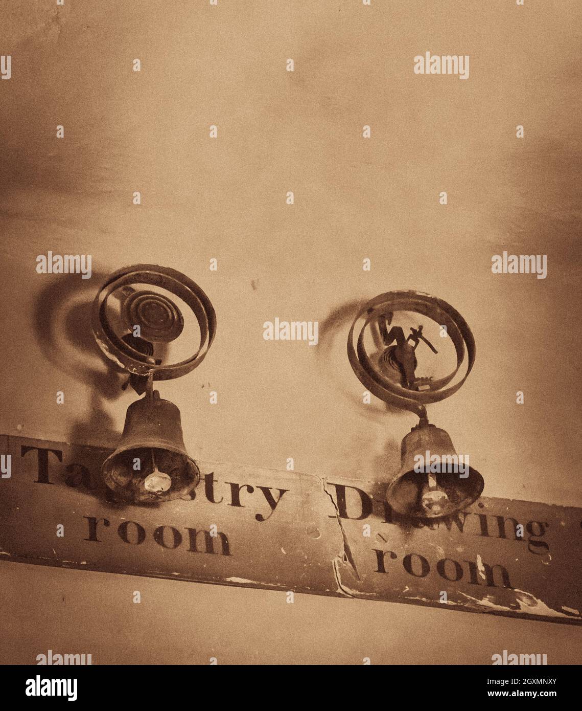 Servant call bells in the kitchens of an English historic stately home ...